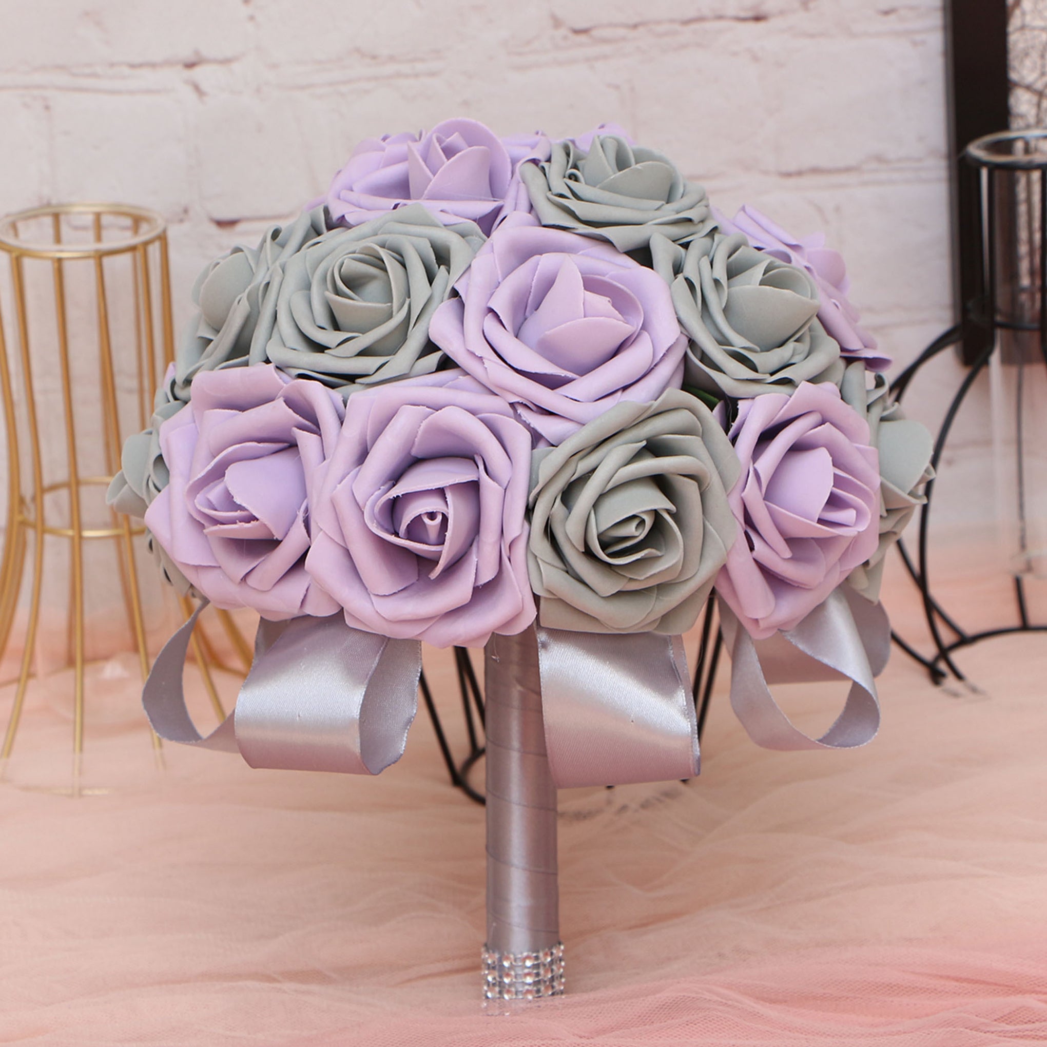Gray and Lilac Roses Bridesmaid Bouquet - VANRINA