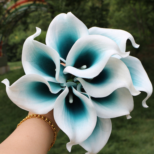 Oasis Teal Wedding Flowers Teal Blue Calla Lily Bouquet - VANRINA