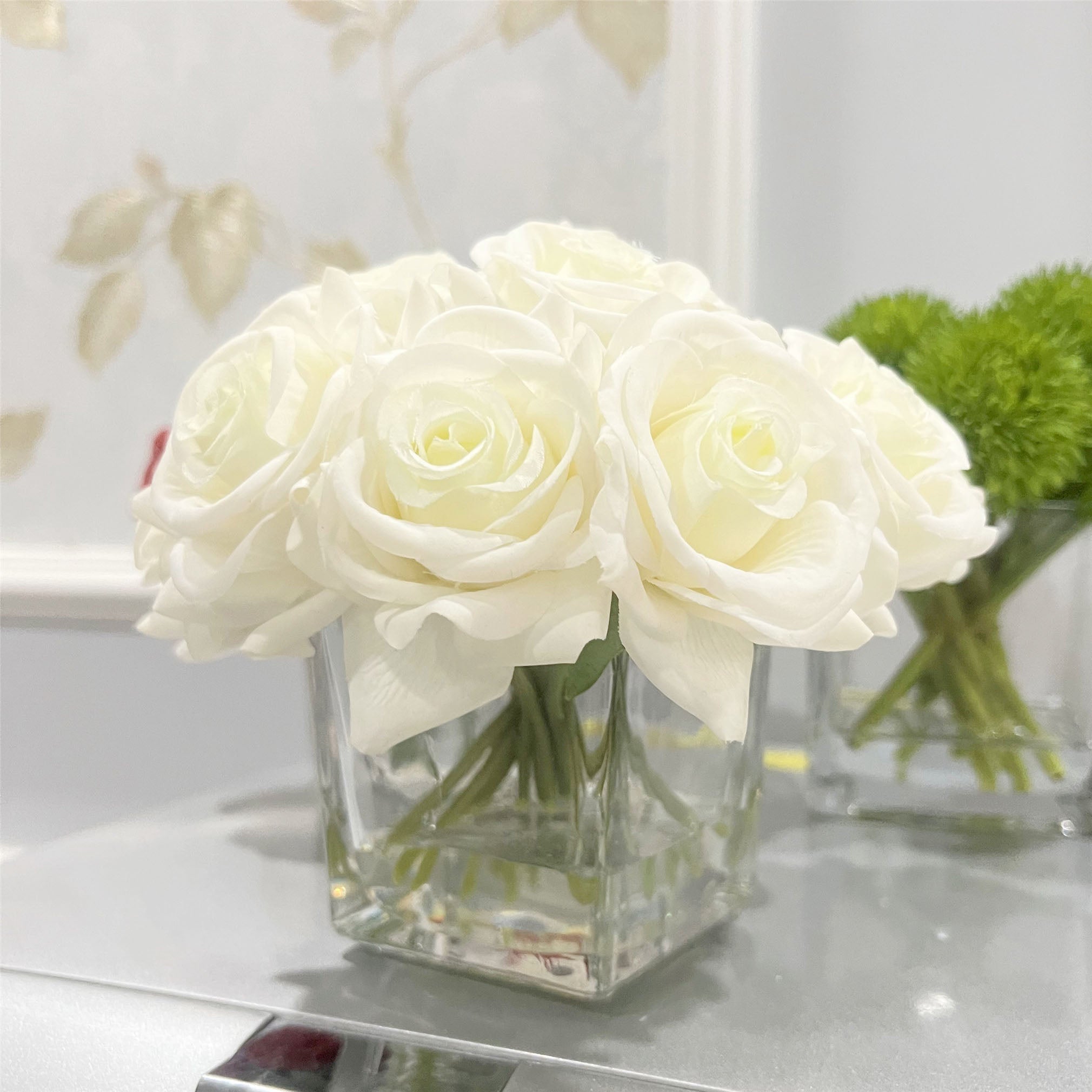 Ivory Flower Arrangement Real Touch Roses - VANRINA